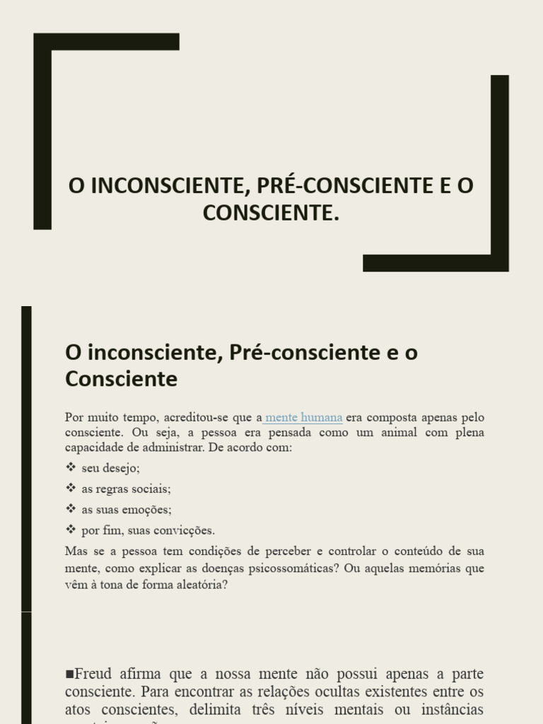 O Inconsciente, Pré-Consciente e o Consciente | PDF | Mente ...