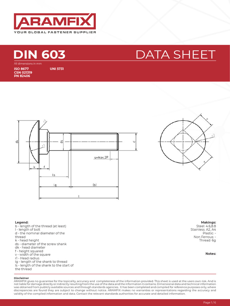 Datasheet Din 603 | PDF | Steel | Screw