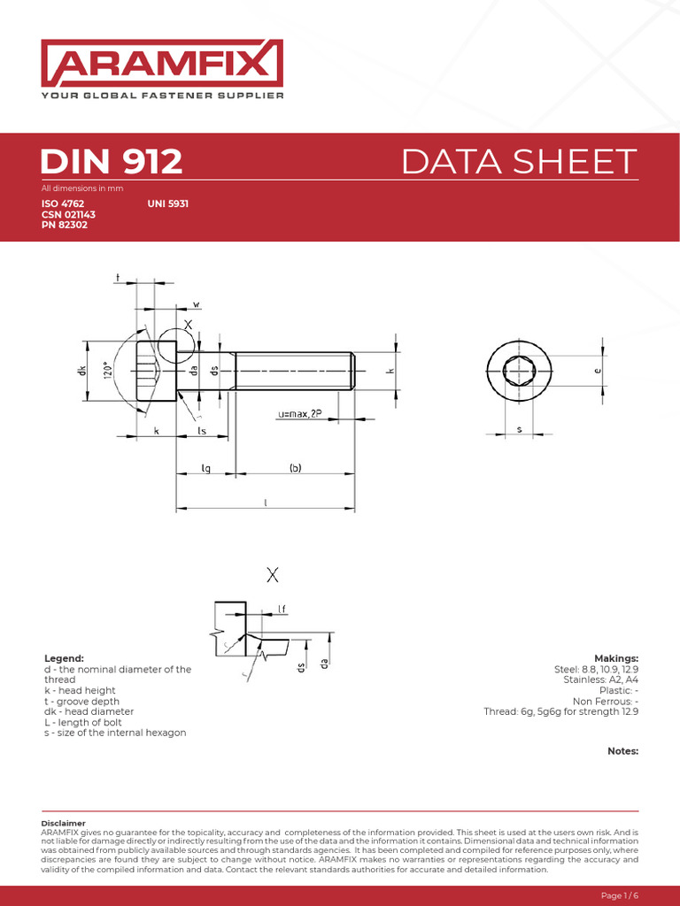 Datasheet Din 912 | PDF | Steel | Screw