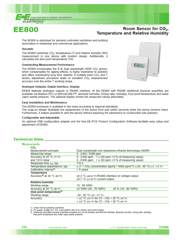 Datasheet EE800 | PDF | Humidity | Metrology