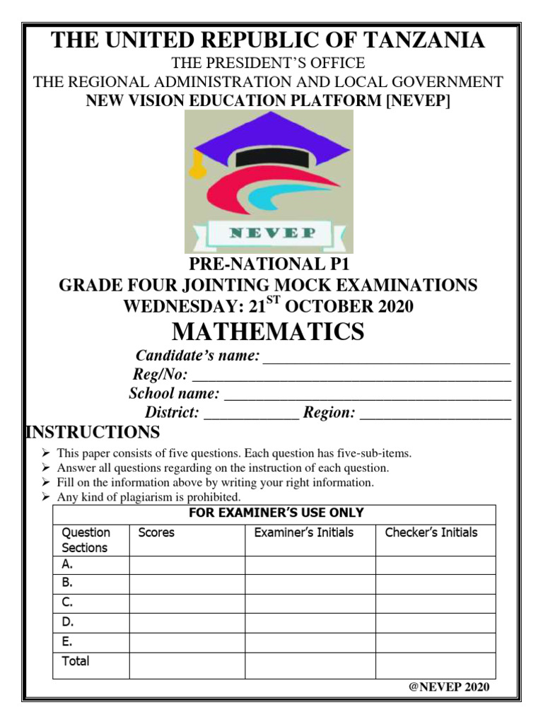 Mathematics Pre-Necta. Nevep | PDF | Mathematics