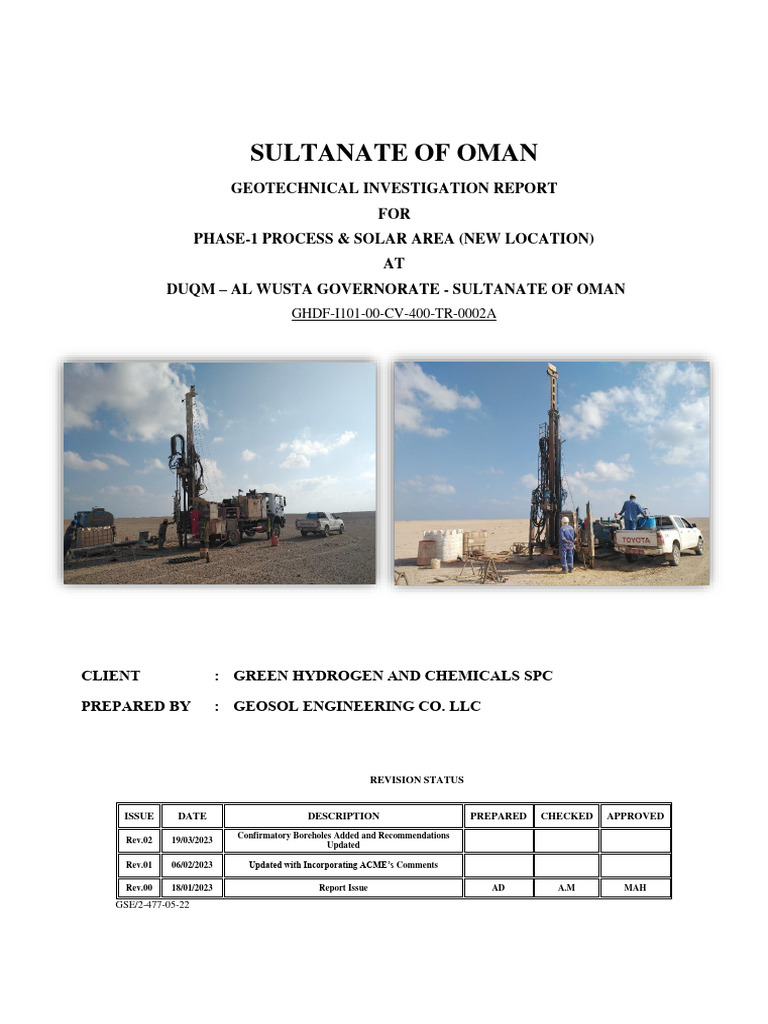 GSE-2-477!05!22 ACME-Duqm-Phase-1 Process Solar Area Rev. 02 | PDF | Borehole | Geotechnical ...