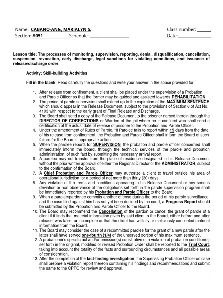 Lesson 10 Activity 1 2 3 | PDF | Probation | Parole