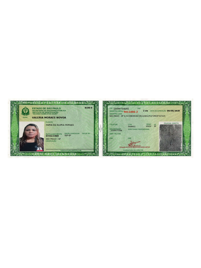RG Editável Valéria Novo | PDF | Brasil | Vigilância em massa
