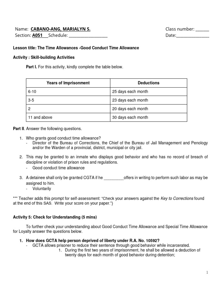 GCTA Guidelines for Inmates' Behavior | PDF | Prison | Detention ...