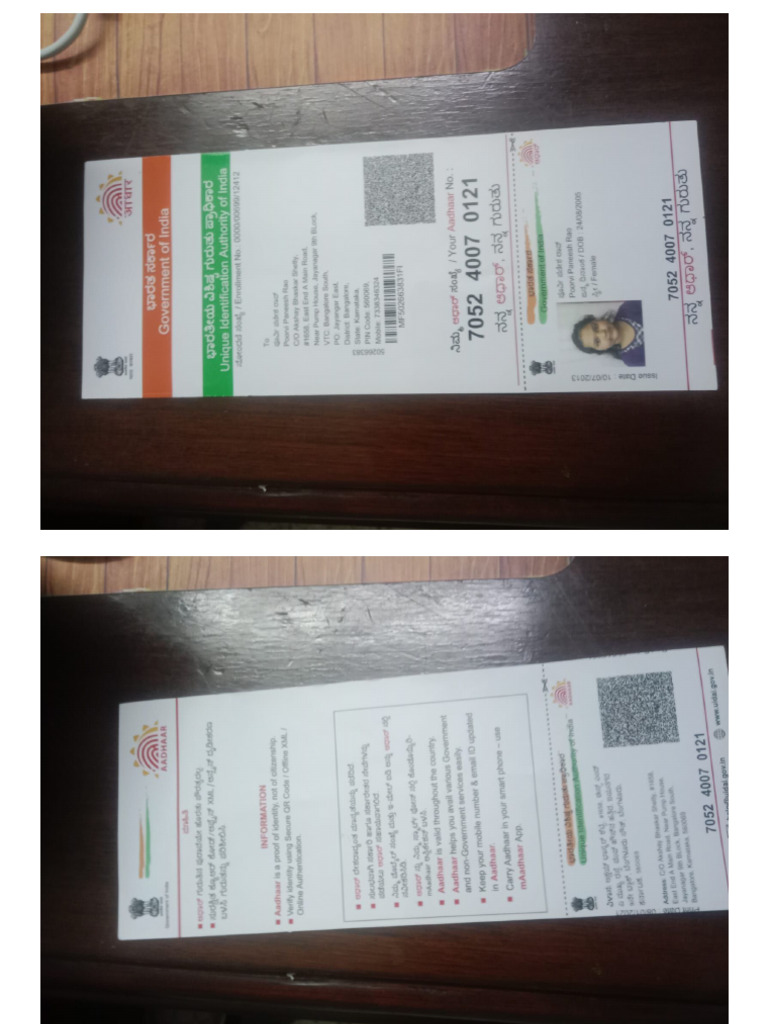 Poorvi.P.Rao AADHAR | PDF