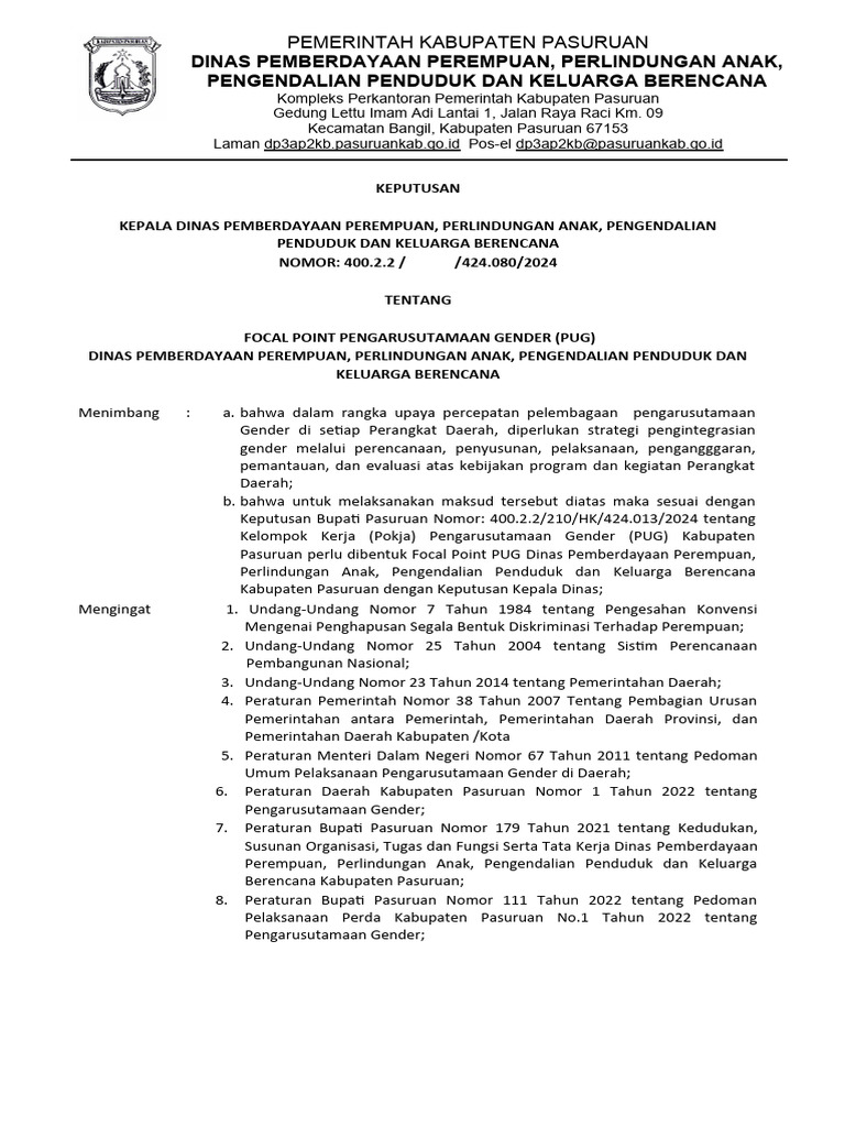 Focal Point PUG Dinas Pasuruan 2024 | PDF | Pengembangan Diri