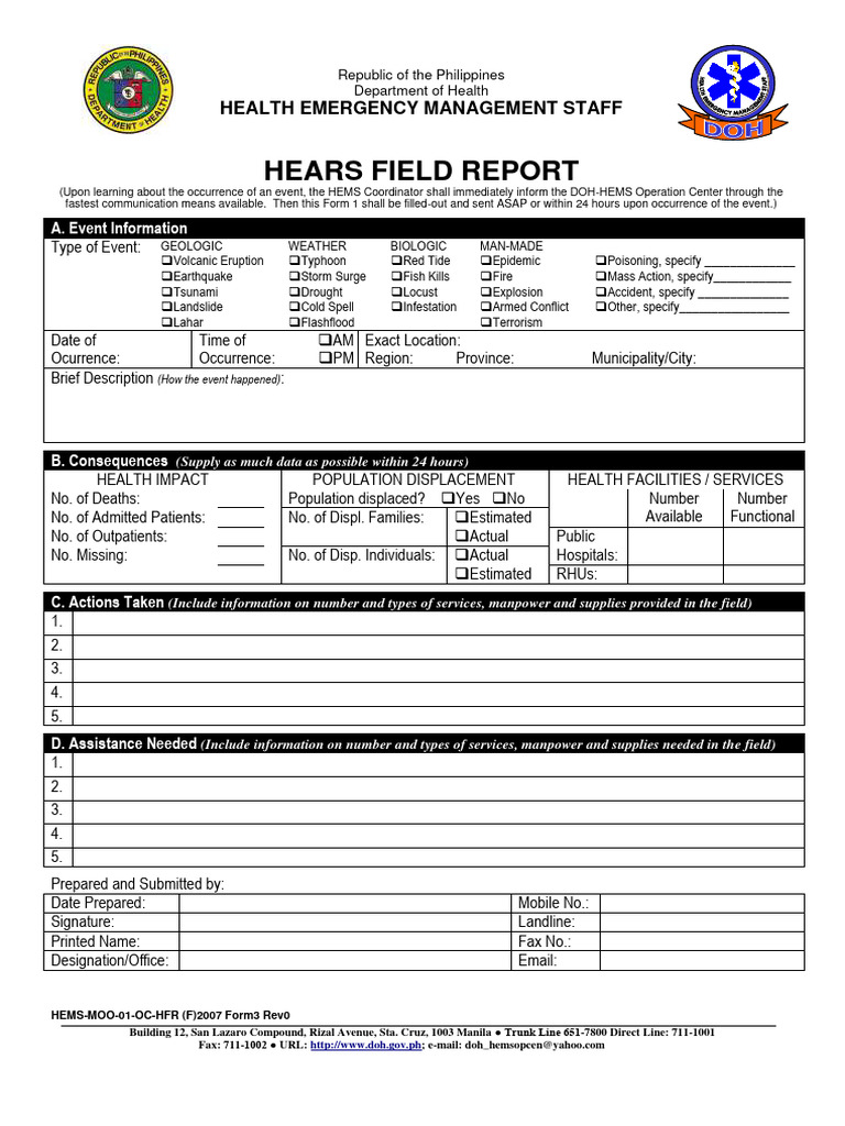 HEMS Field Report Submission Form | PDF | Meteorology | Storms