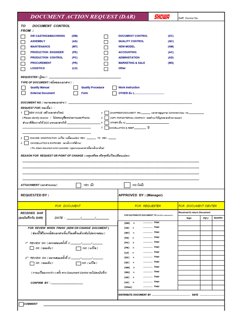 FM-DC-001 Document Action Request (DAR) | PDF