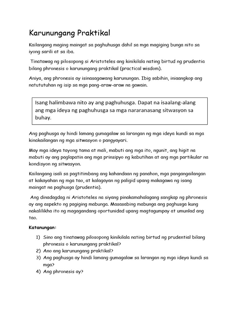 Karunungang Praktikal Esp 10 | PDF