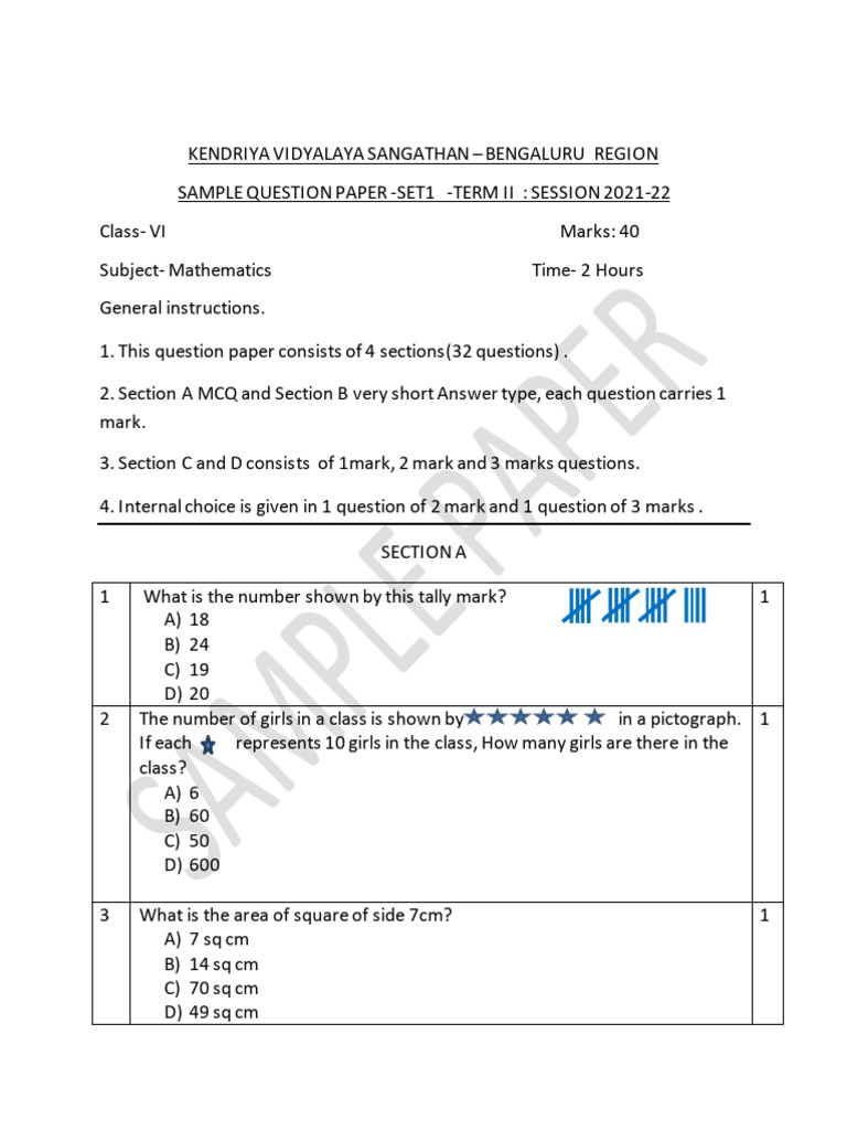 Class 6 Maths 3 Sets Sample Papers | PDF | Triangle | Area
