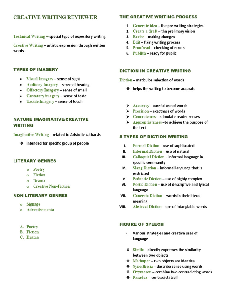 Creative Writing Reviewer | PDF | Senses | Irony