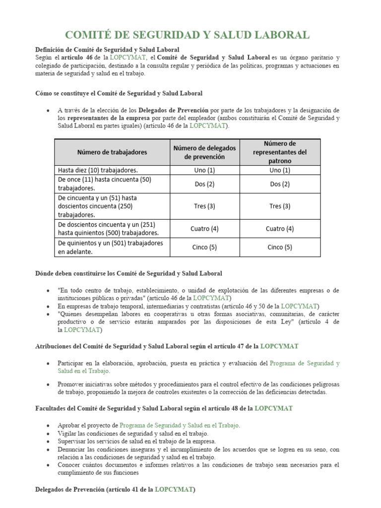 Comité de Seguridad y Salud Laboral.. | PDF | Derecho laboral ...