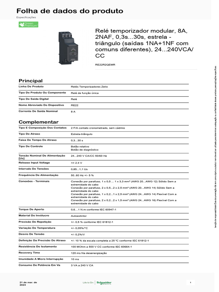 Schneider Electric - Relés-Temporizadores-Harmony - RE22R2QEMR | PDF ...