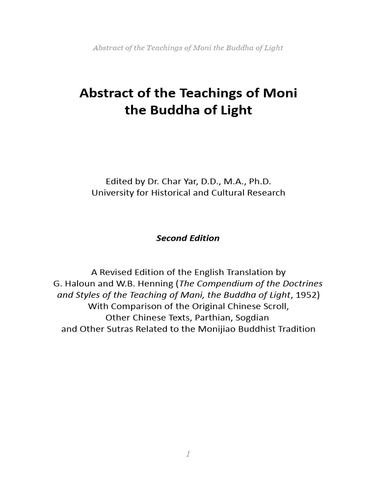 Abstract of The Teachings of Moni The Buddha of Light-Second-Edition ...