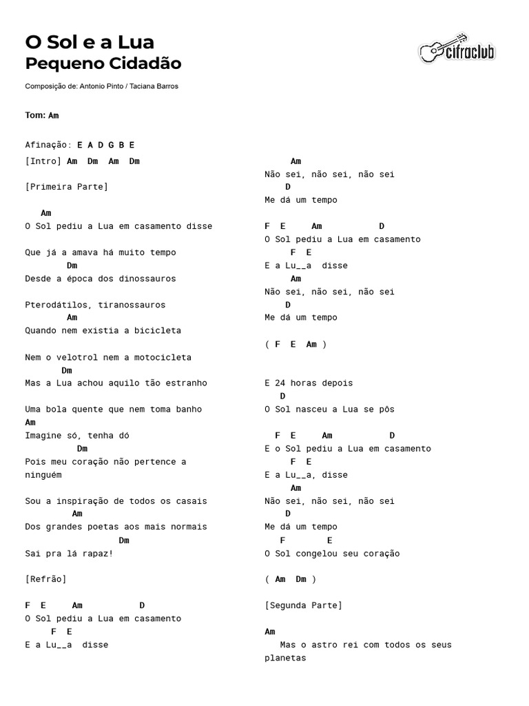 Cifra Club - Pequeno Cidadão - O Sol e A Lua | PDF