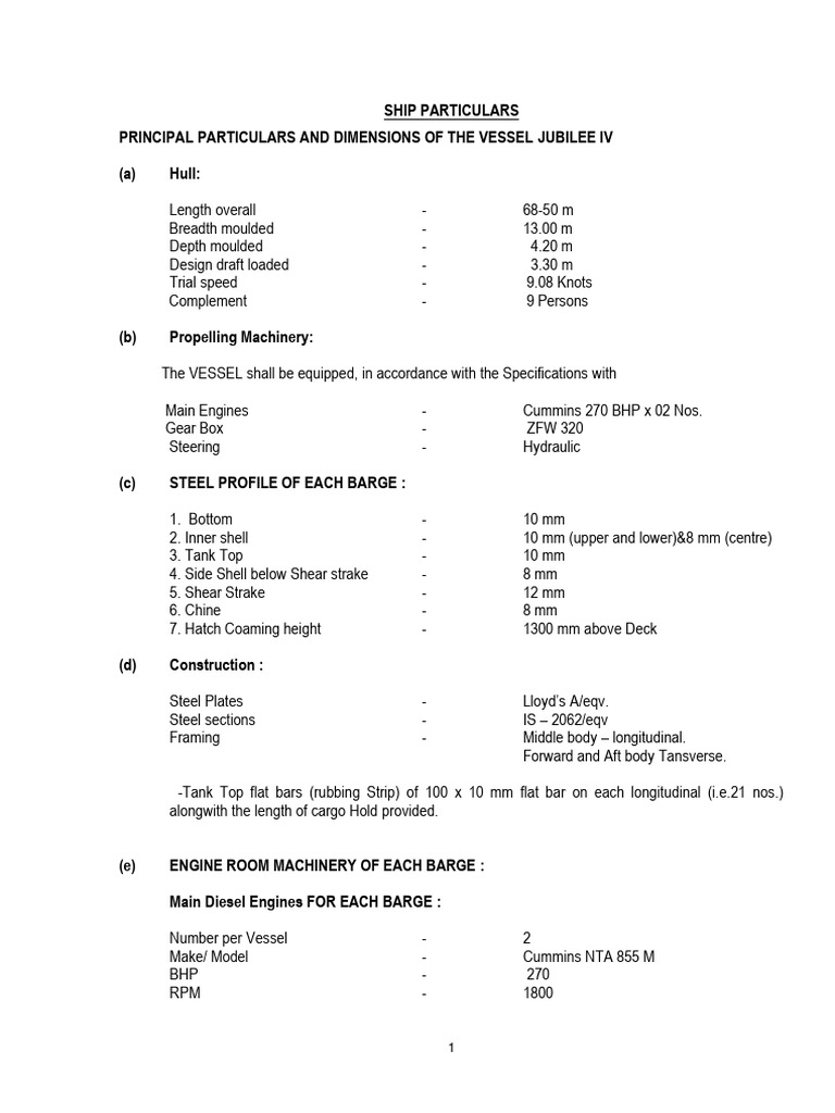 Jubilee IV Ship Particulars | PDF