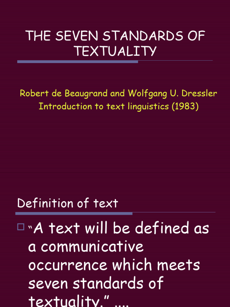 The Seven Standards of Textuality | PDF | Syntax | Language Mechanics