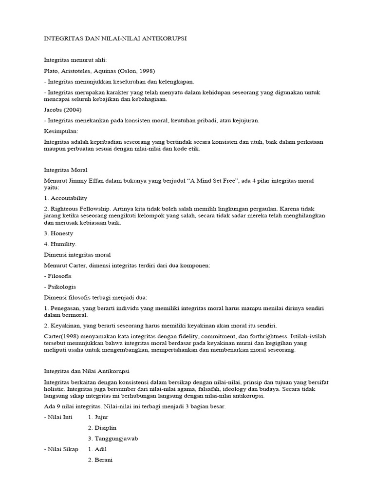 Integritas Dan Nilai Anti Korupsi | PDF