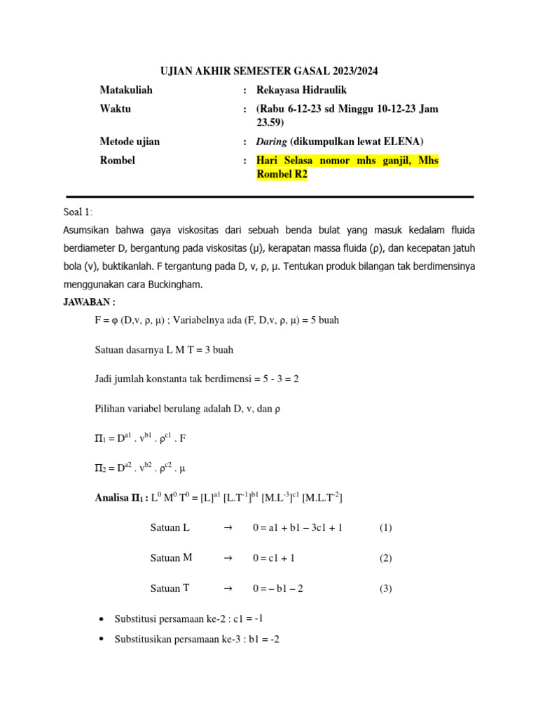 Ujian Rekayasa Hidraulik | PDF | Metode & Bahan Ajar | Teknologi & Rekayasa