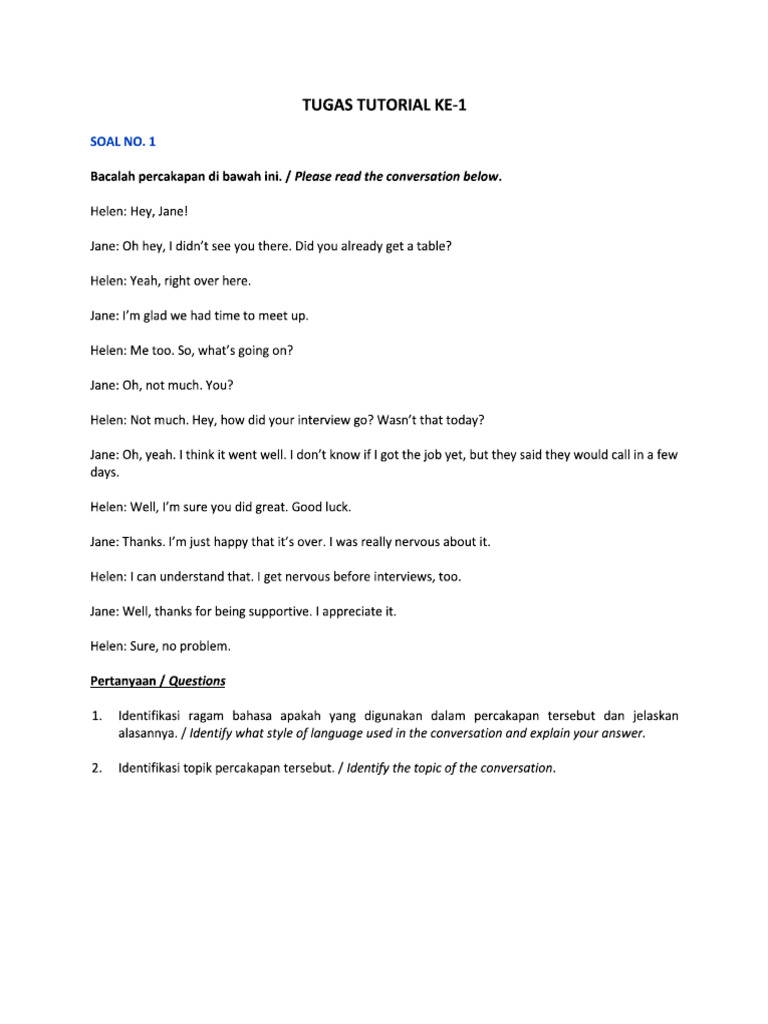 TUGAS TUTORIAL KE-1 Bhs Inggris | PDF