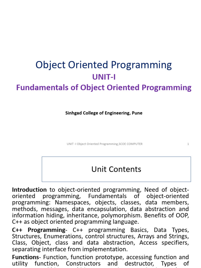 Oop Unit 1 Scoe Comp | PDF | Object Oriented Programming | Namespace