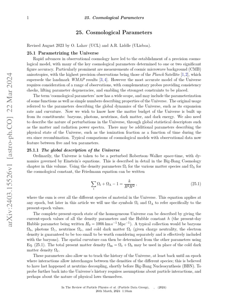 Cosmological Parameters: 25.1 Parametrizing The Universe | PDF | Physical Cosmology | Universe