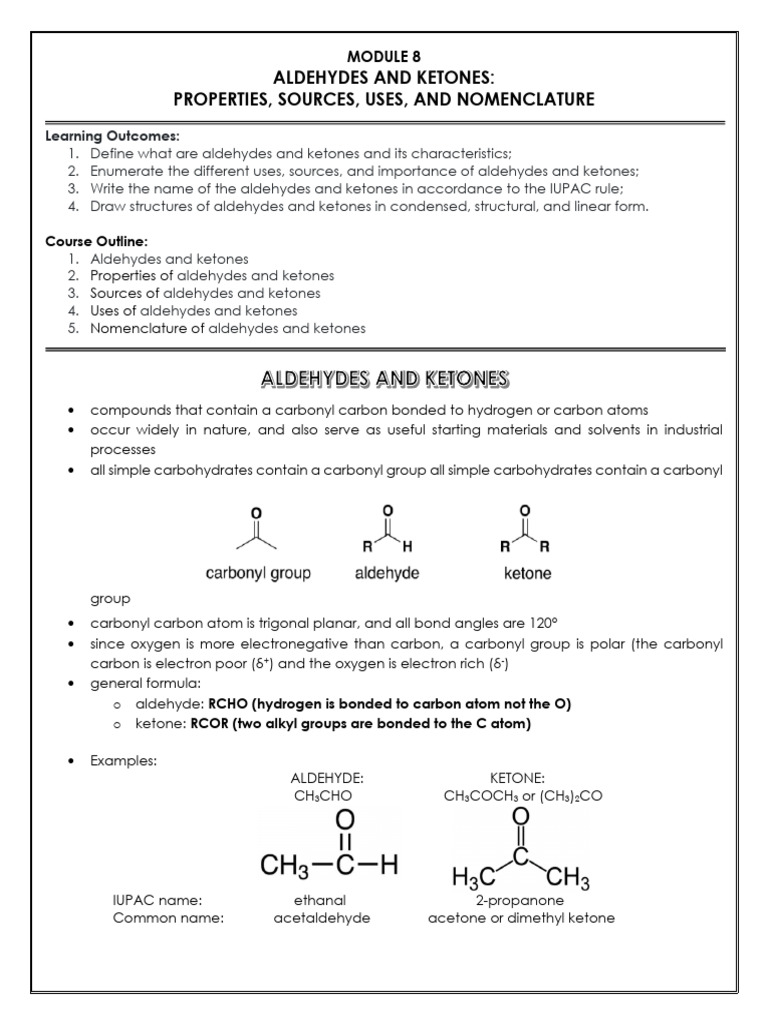 Module 8 Aldehydes and Ketones | PDF | Ketone | Aldehyde