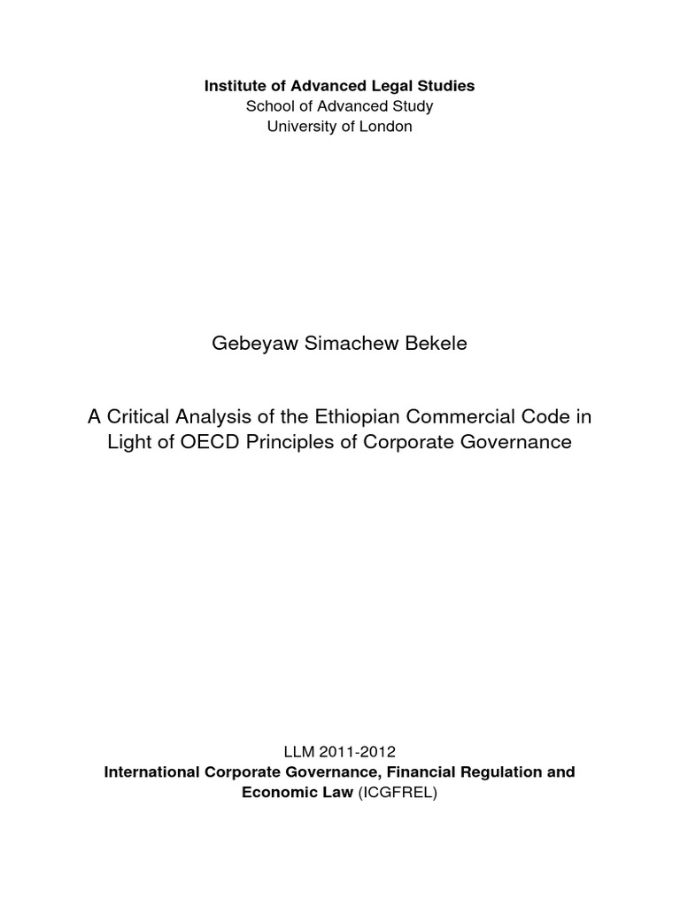 Gebeyaw Bekele LLM ICGFREL Dissertation | PDF | Corporate Governance ...