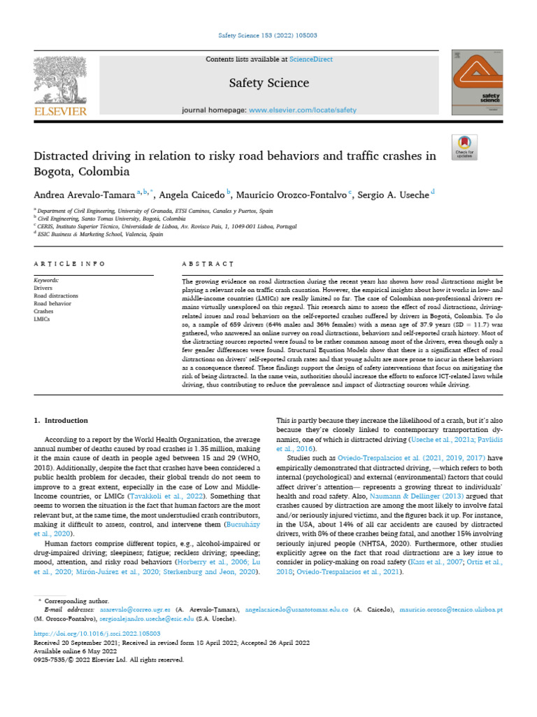 Distracted Driving in Relation To Risky Road Behaviors and TR - 2022 ...