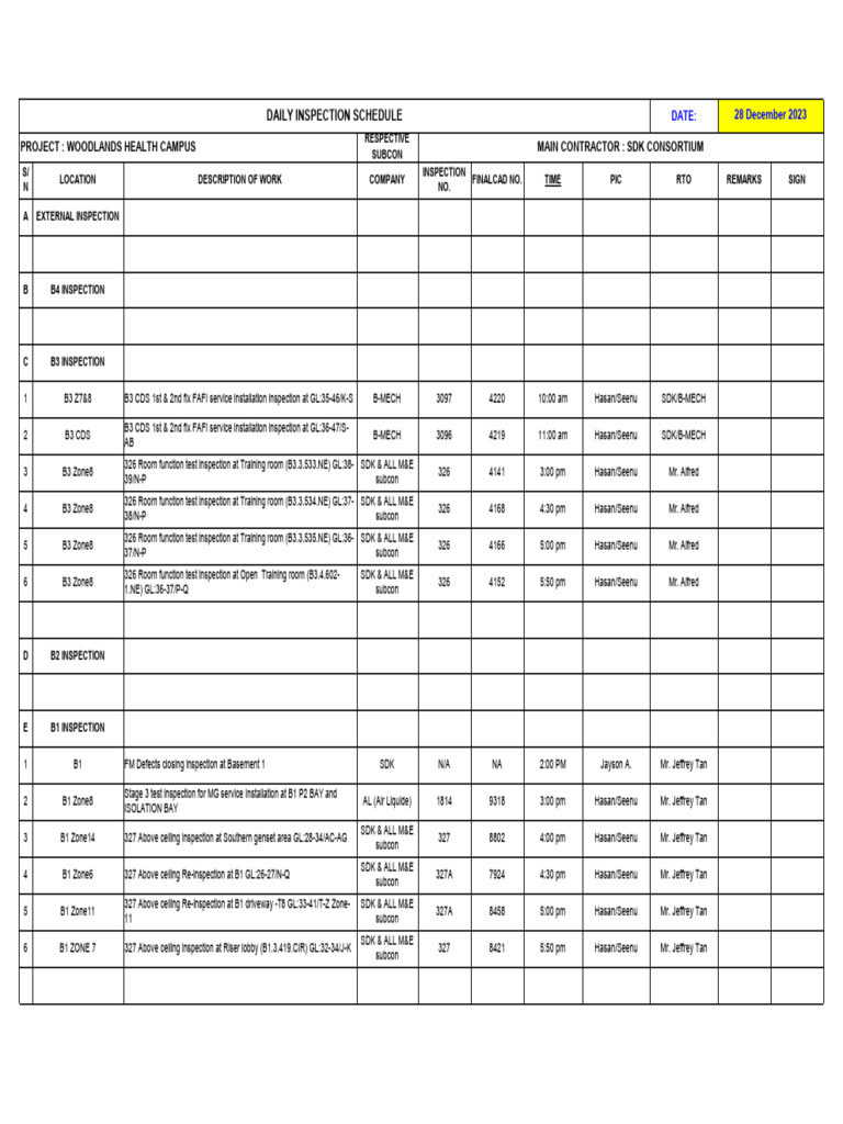 28 Dec 2023 Inspection Schedule | PDF