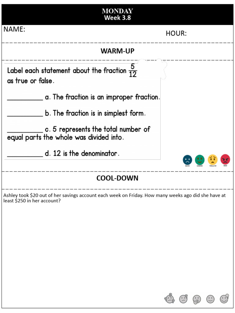 Week 3.8 Warm-Ups and Cool Downs (7th) | PDF