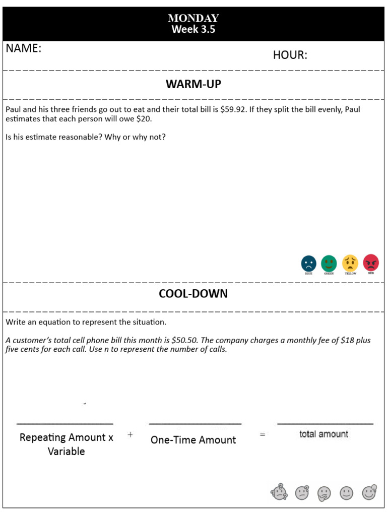 Week 3.5 Warm-Ups and Cool Downs | PDF