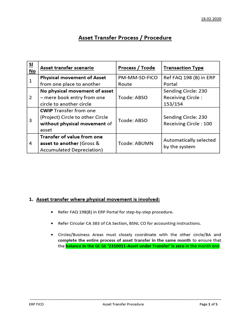 Asset Transfer Procedures in ERP FICO | PDF | Book Value | Depreciation