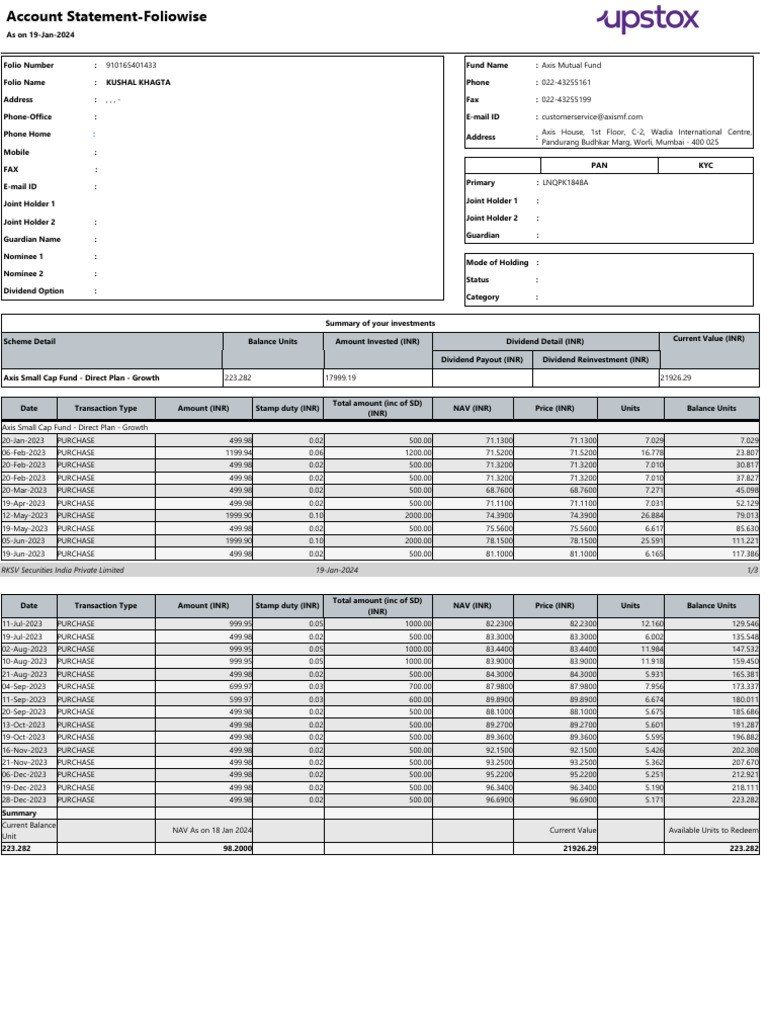 Account Statement FolioWise | PDF | Investment Fund | Corporations