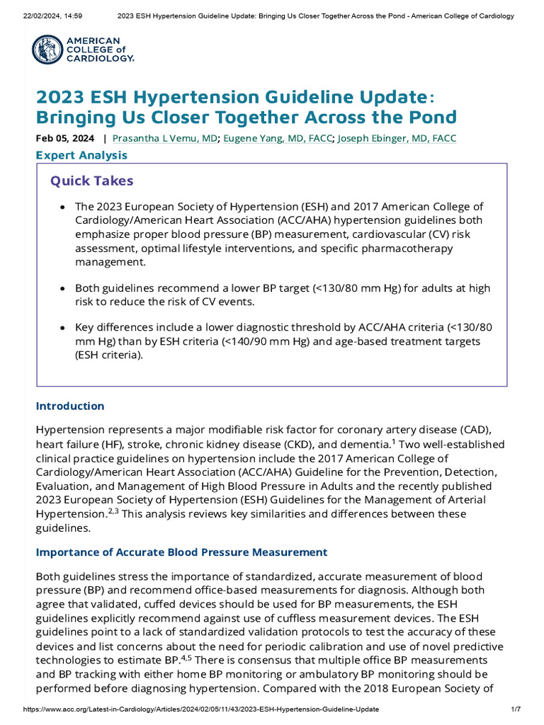 2023 ESH Hypertension Guideline Update - Bringing Us Closer Together ...