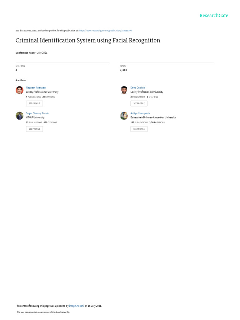 Criminal Identification System Using Facial Recognition | Download Free PDF | Closed Circuit ...