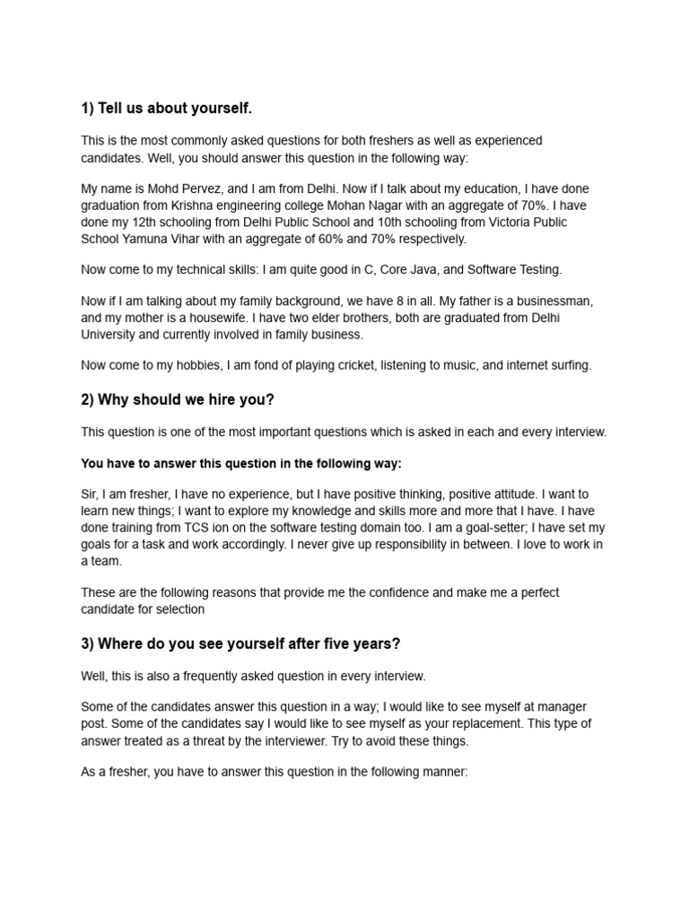 HR Round Interview Questions | Download Free PDF | Leadership | Psychology