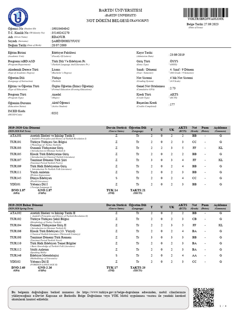 Transkript Belgesi | PDF