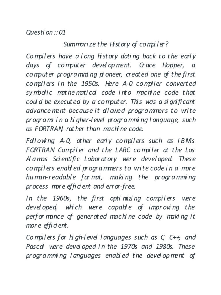 Compilers Have A Long History Dating Back To The Early Days of Computer Development | PDF ...