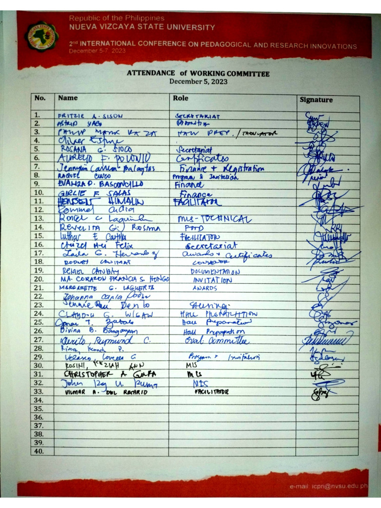 Working Commitee Attendance | PDF