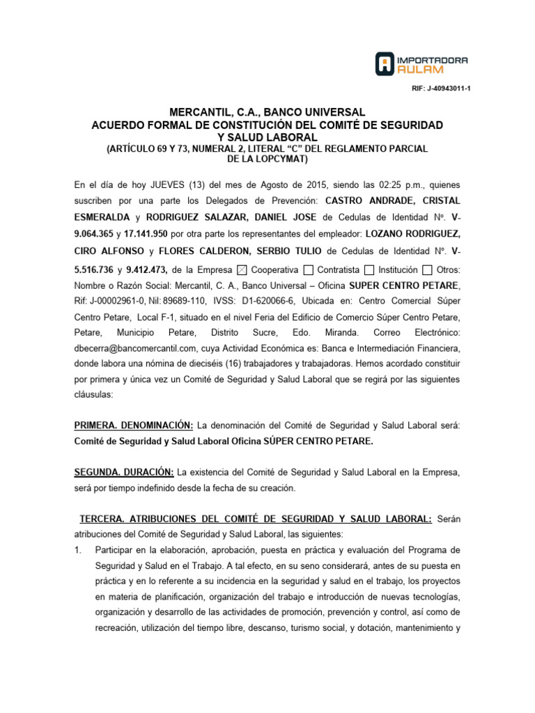 2 - ANEXO B (Acuerdo Formal de Constitución Del CSSL AULAM) | PDF ...