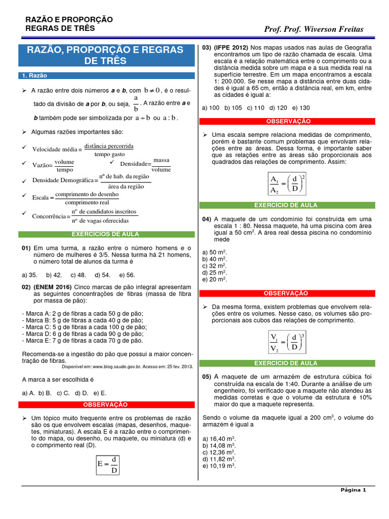 2.raz o Propor o e Regras de TR S | PDF | Gases | Distância