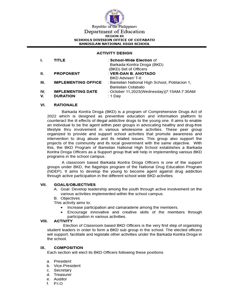 Activity Design-ELECTION of BKD | PDF