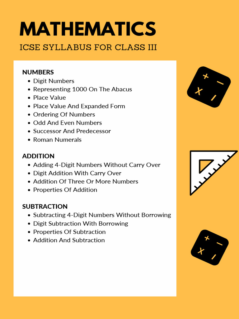 Syllabus For Class 3 SCIENCE and MATHS | PDF | Division (Mathematics) | Numbers