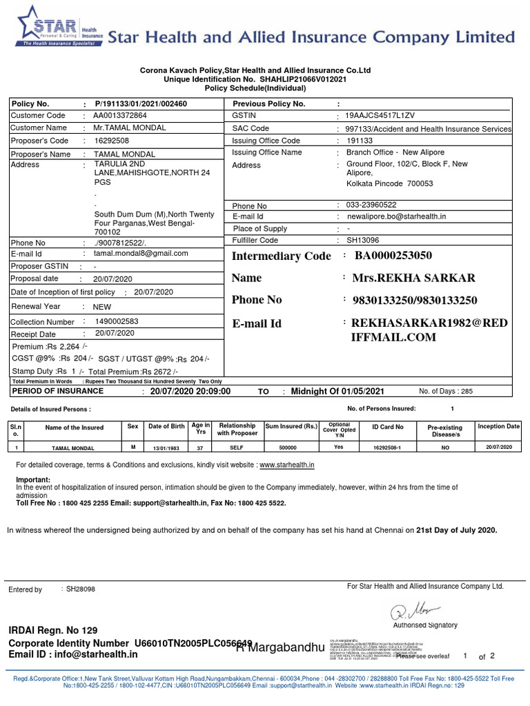 Star Health Insurance Policy Details | PDF | Insurance | Financial Services