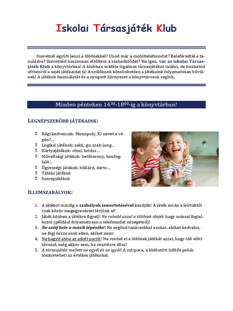 Iskolai Társasjáték Klub | PDF