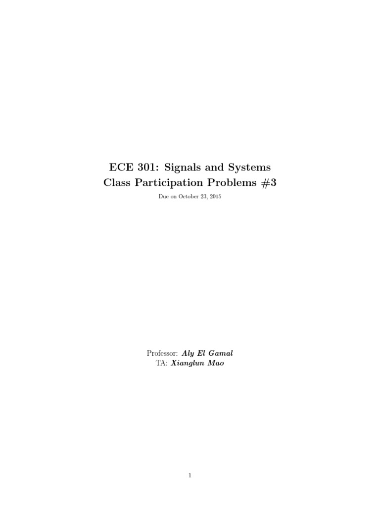 ECE 301: Signals and Systems Class Participation Problems #3 | PDF ...