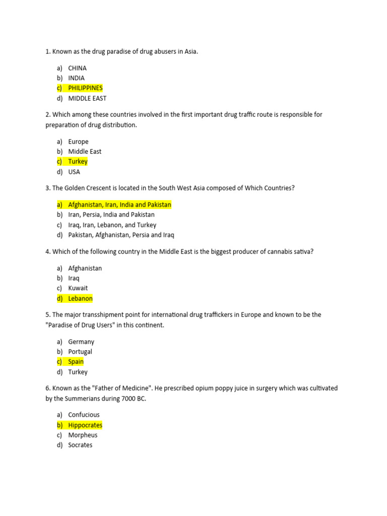 Cdi 7 Questionnaire | PDF | Morphine | Illegal Drug Trade