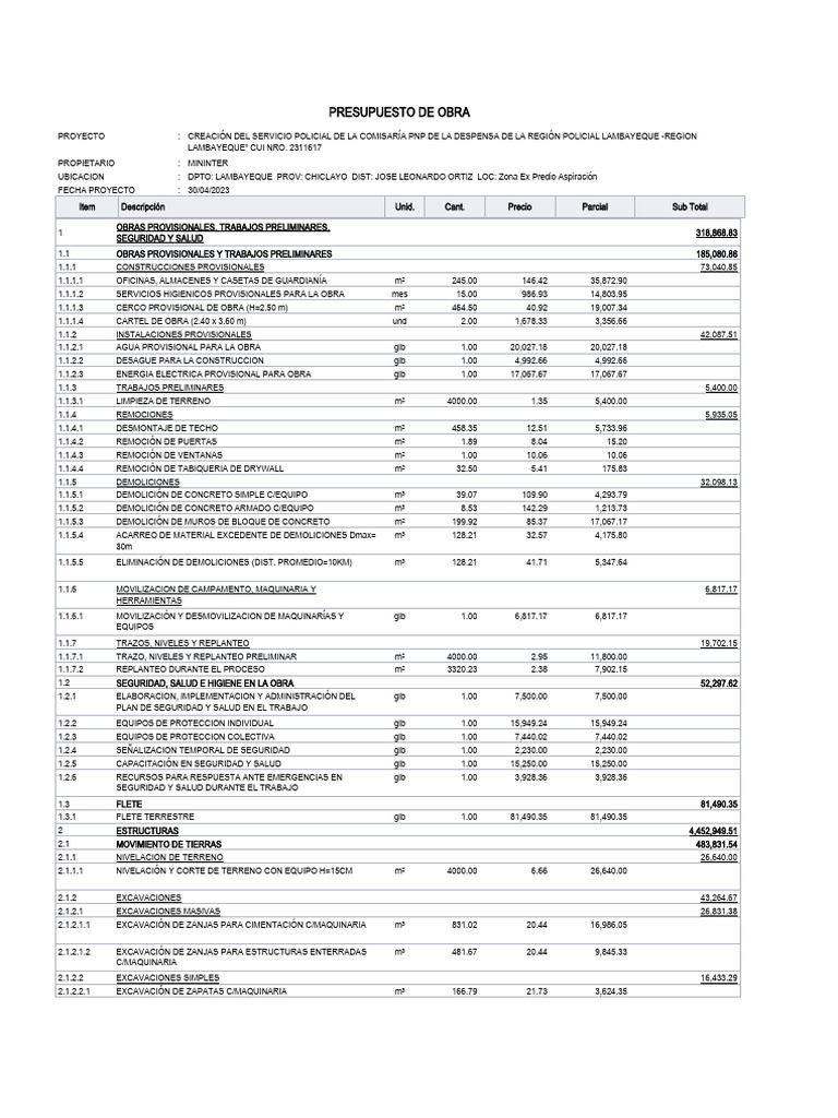 Presupuesto General | PDF | Fundación (Ingeniería) | Hormigón